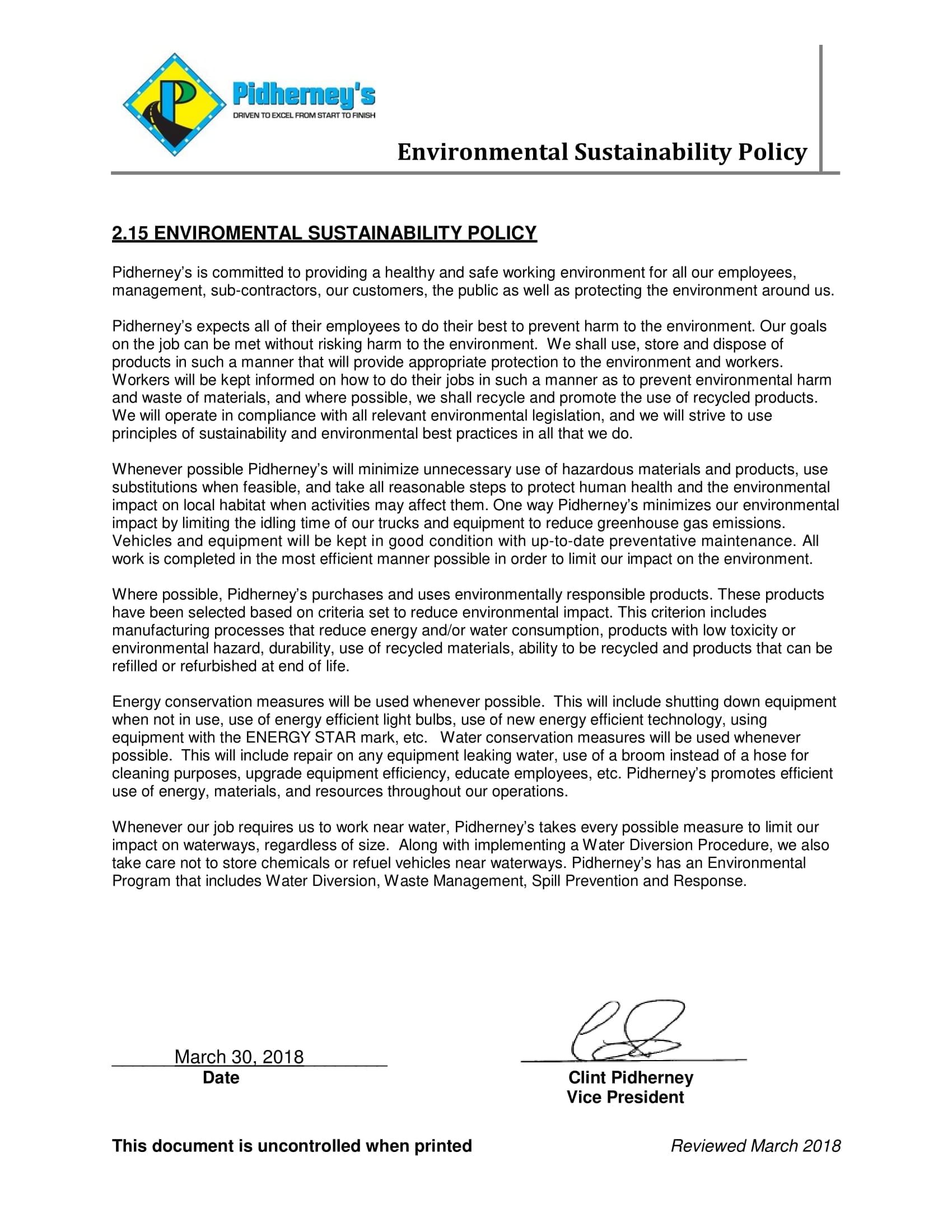 Safety - Pidherney's Trucking Ltd.